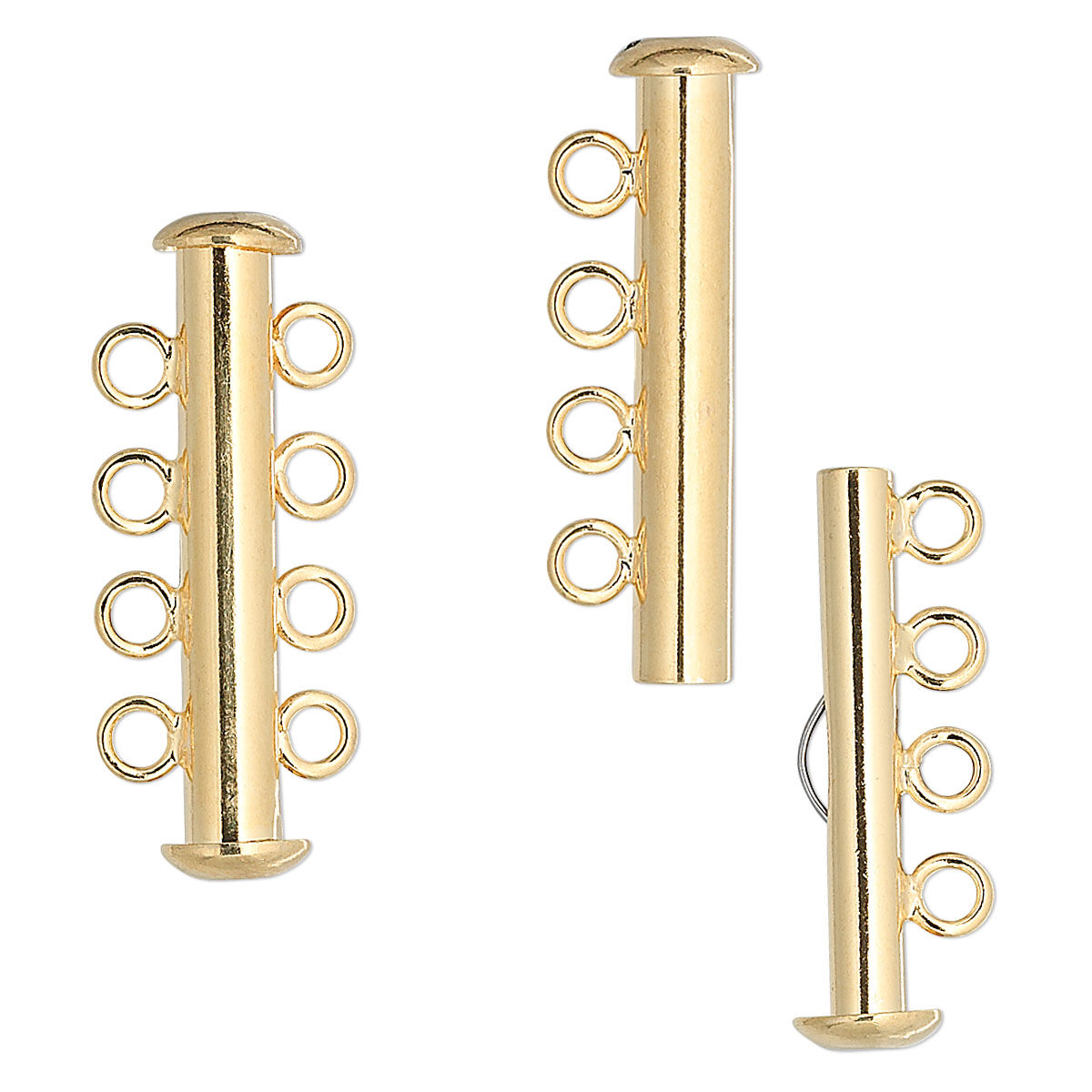 Clasp, 4-strand slide lock, gold-plated brass, 26x6mm tube. Sold per ...