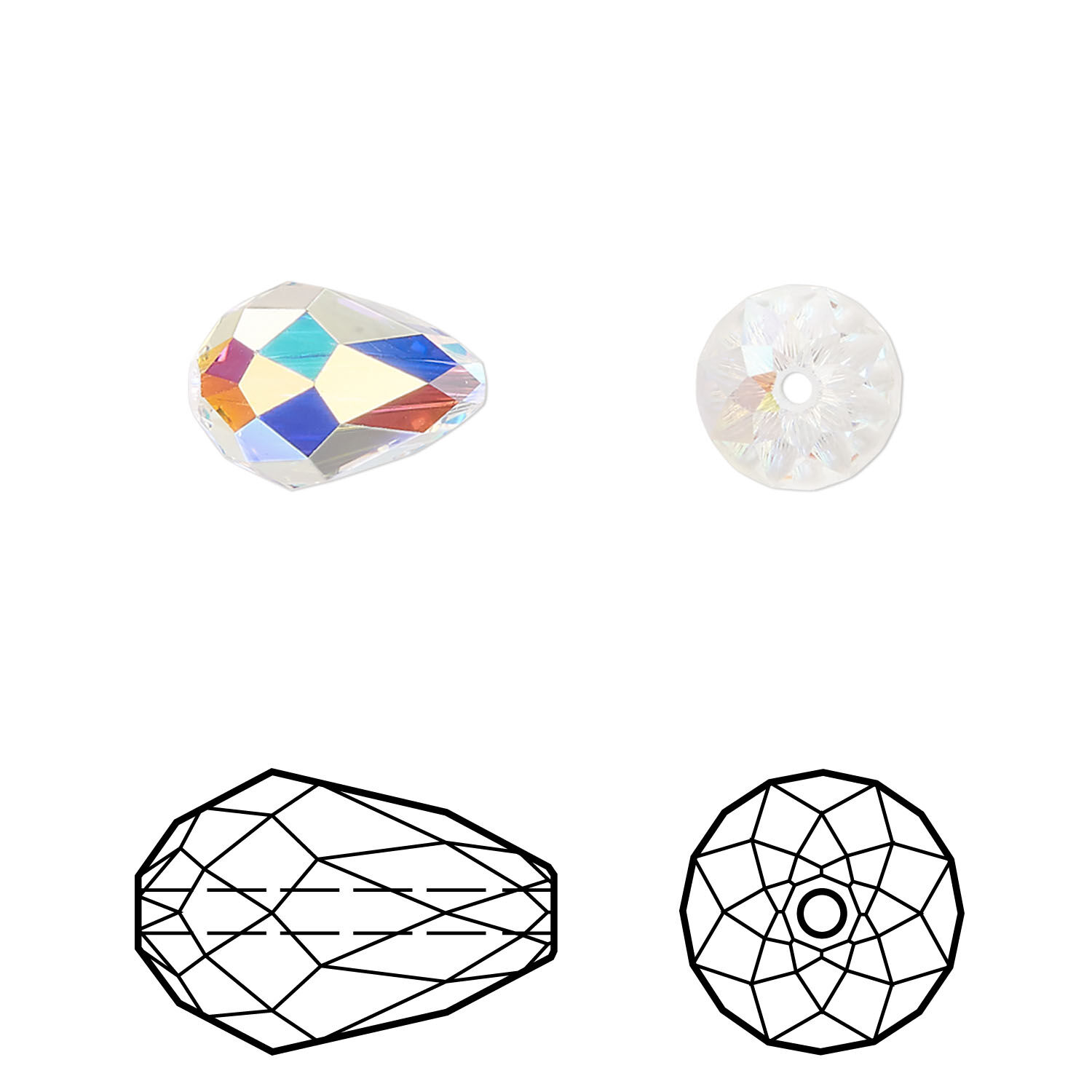 Bead, Crystal Passions®, crystal AB, 12x8mm faceted teardrop (5500). Sold per pkg of 4. | Fire ...