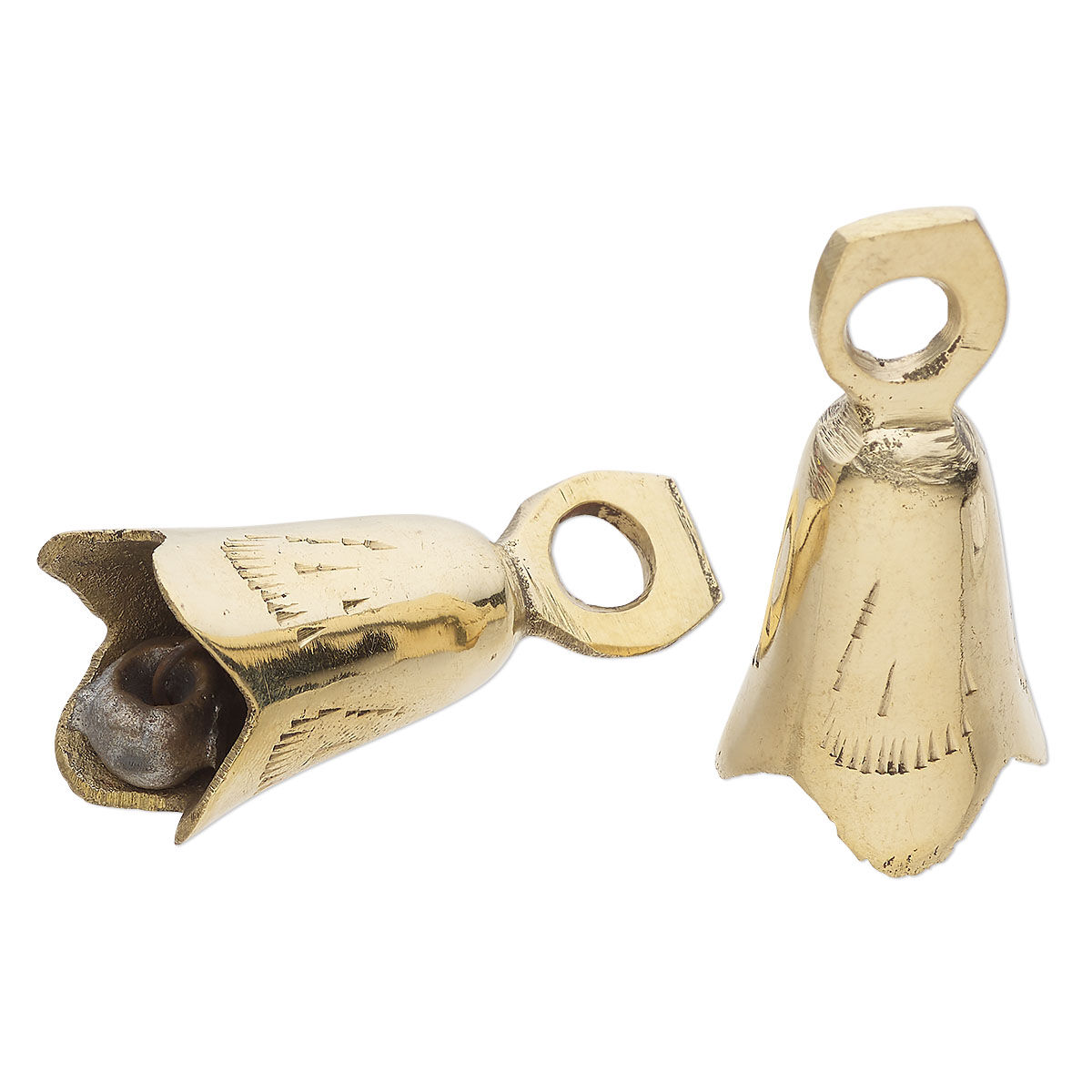 Bell, brass, 2-inch bell. Sold per pkg of 2. | Fire Mountain Gems and Beads