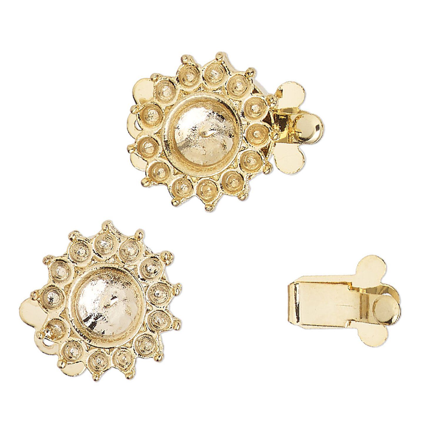 Clasp, tab, gold-finished "pewter" (zinc-based alloy), 16mm flower with ...