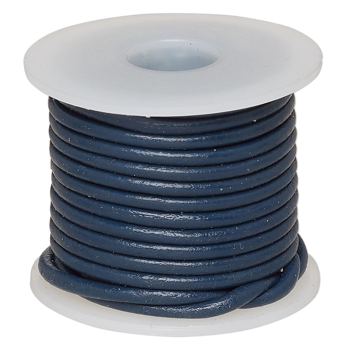 Cord, leather (dyed), dark blue, 2mm round. Sold per 5-yard spool ...