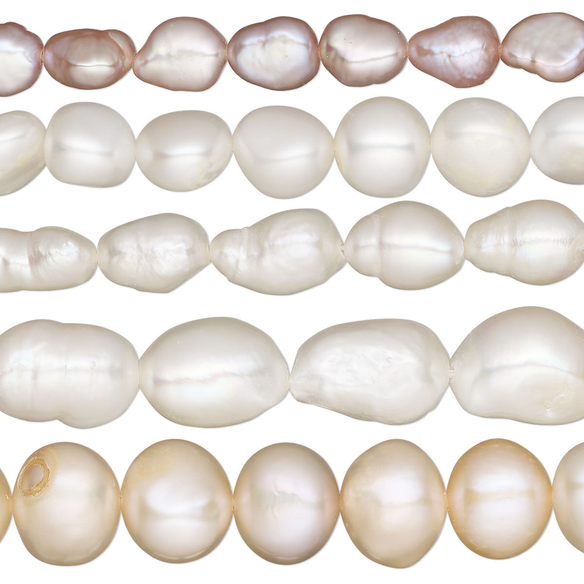 Pearl mix, cultured freshwater (bleached), white / peach / mauve, 6 ...