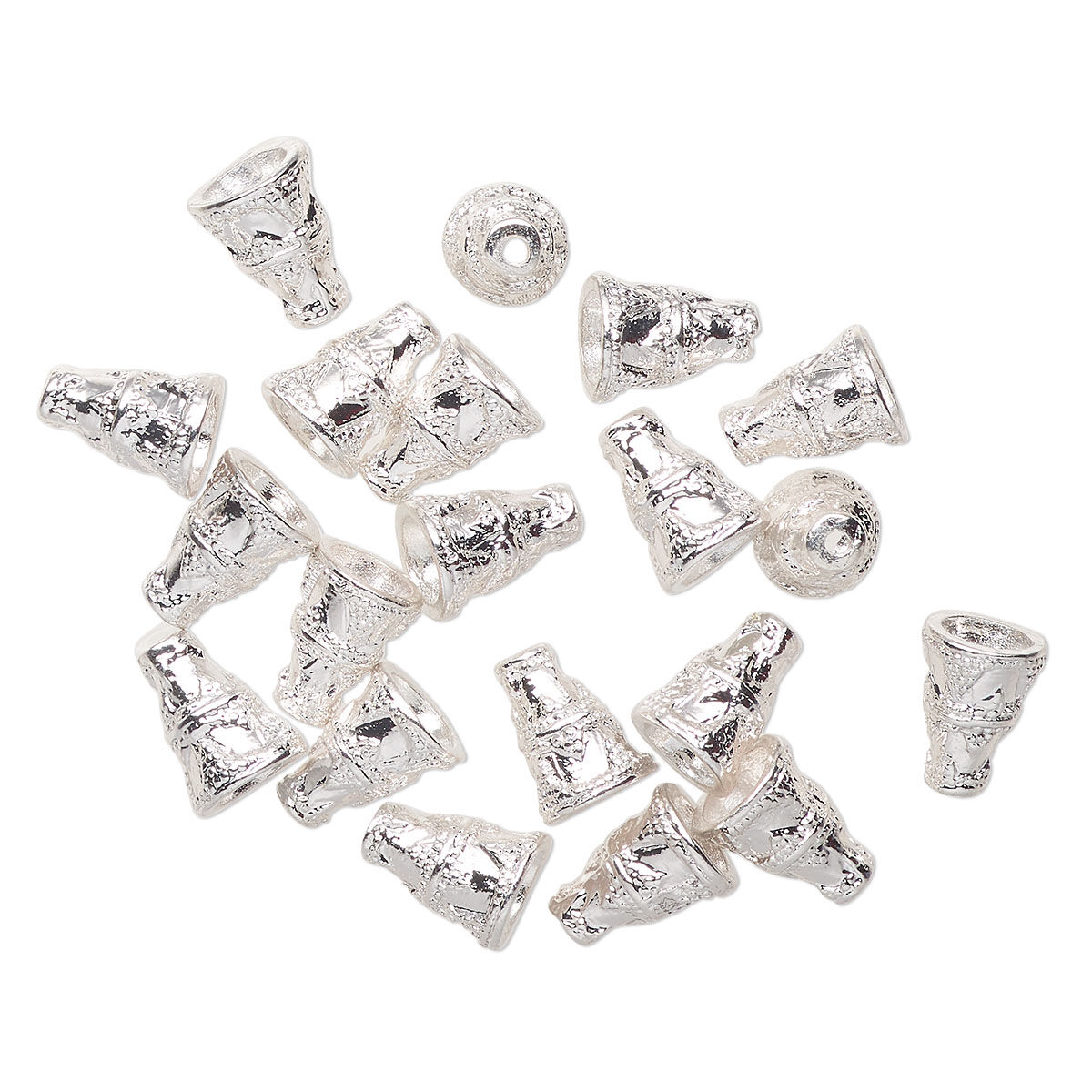 Cone, silver-finished "pewter" (zinc-based alloy), 12x9mm beaded cone ...