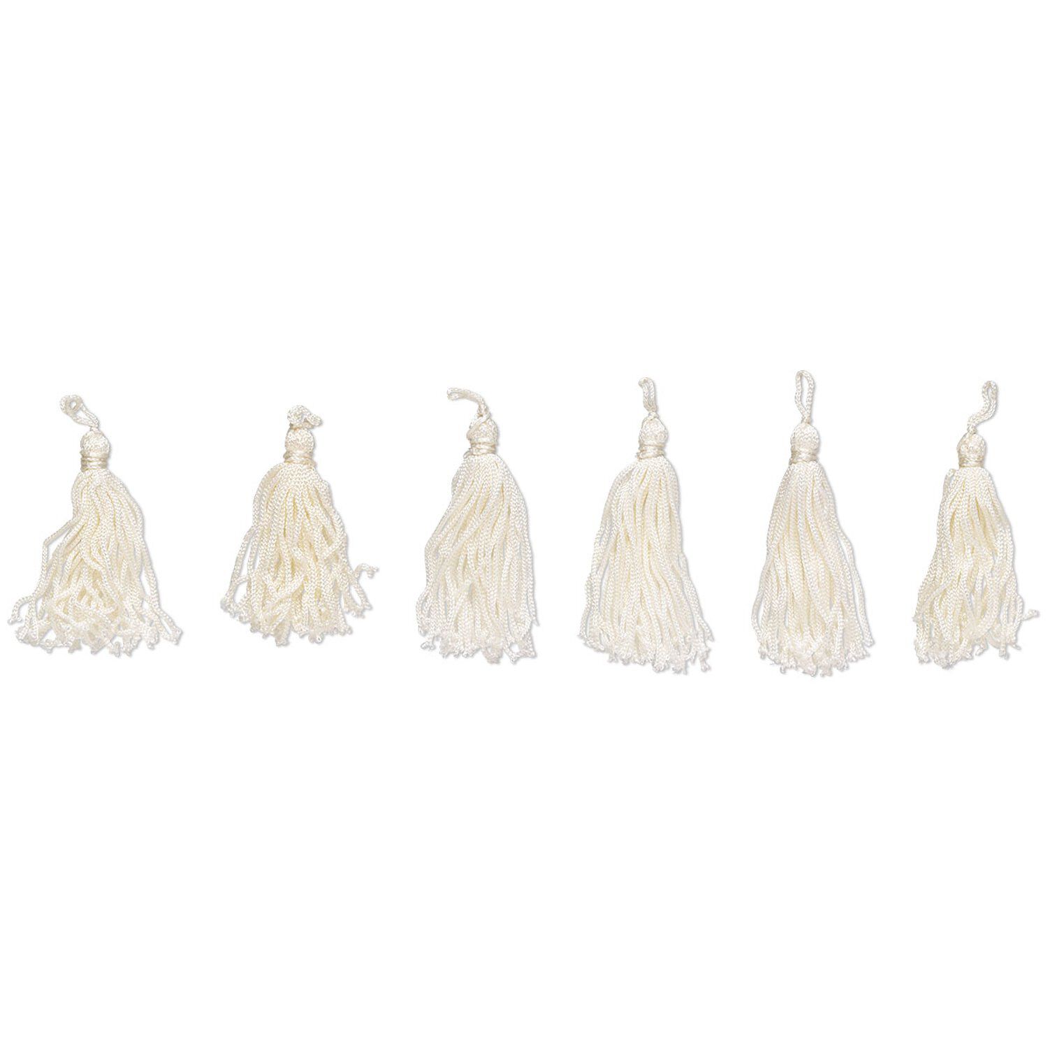 Tassel, polyester, ivory, 4" tassel. Sold per pkg of 6. | L9116CL