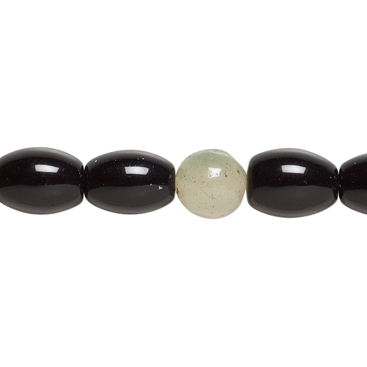 Bead, black obsidian and Malaysia "jade" (natural / dyed), multicolored ...