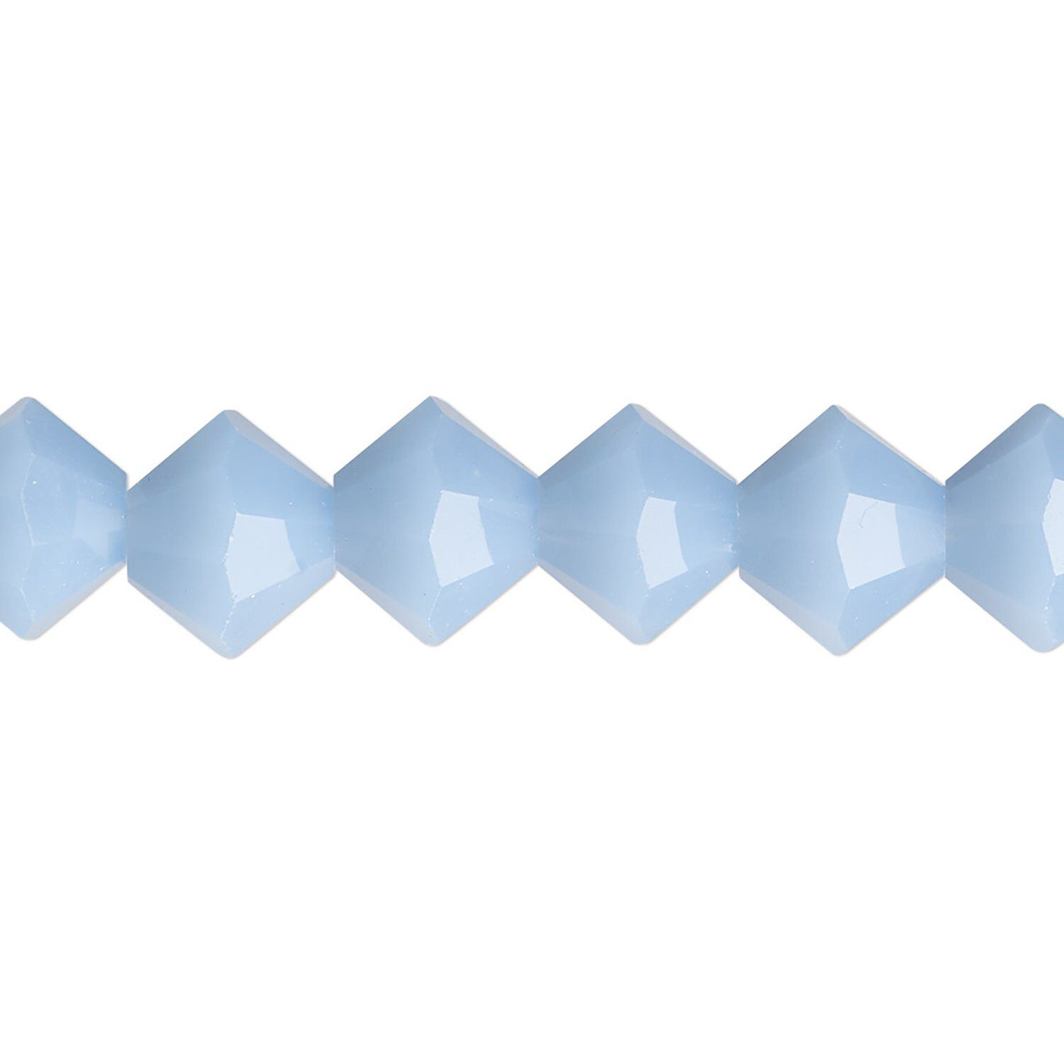 Bead, glass, translucent pastel blue, 10mm bicone with 0.6-0.8mm hole ...