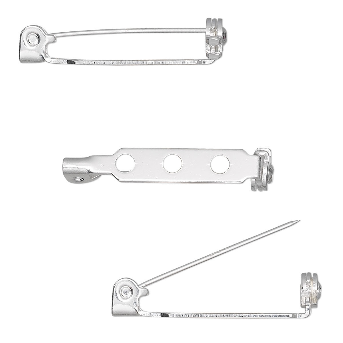 Pin back, silver-plated steel, 1-inch with locking bar. Sold per pkg of ...