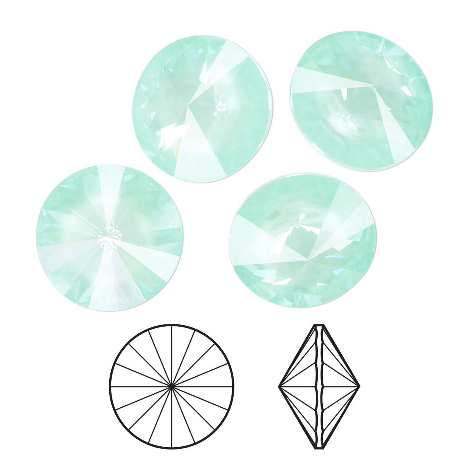 Chaton, Crystal Passions®, crystal soft mint ignite, 14mm rivoli (1122 ...