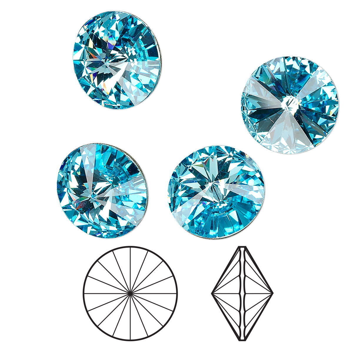Chaton, Crystal Passions®, aquamarine, foil back, 14mm faceted rivoli ...
