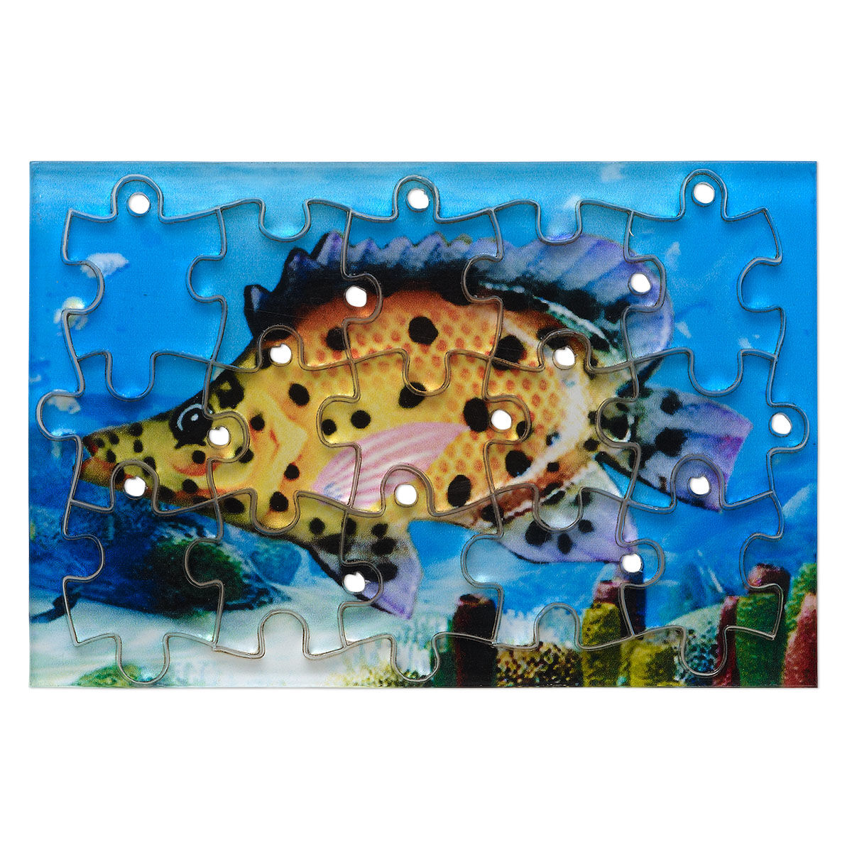 Drop, acrylic, blue and multicolored, 3x2 inch puzzle with fish image ...
