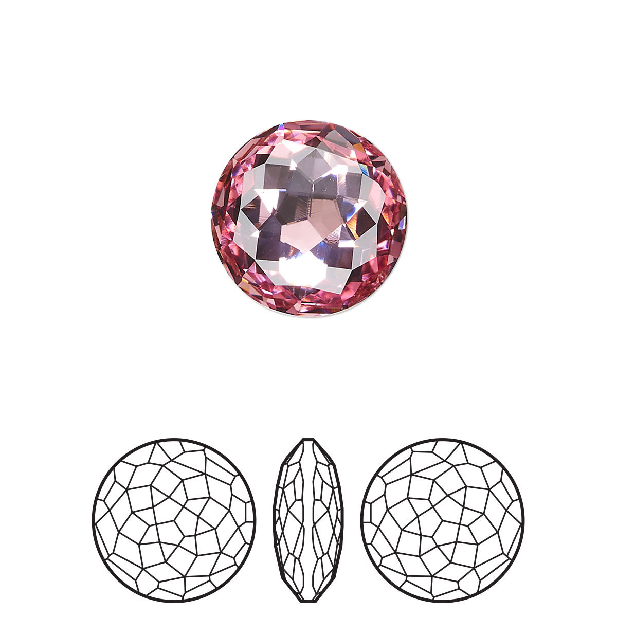 Embellishment, Crystal Passions®, light rose, 14mm round fancy stone ...